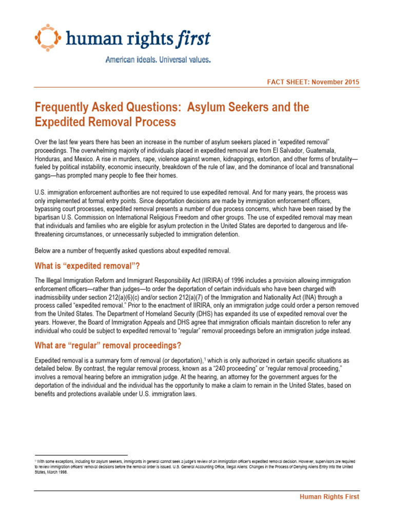 Asylum Seekers: Expedited Removal FAQs | PDF | Removal Proceedings ...