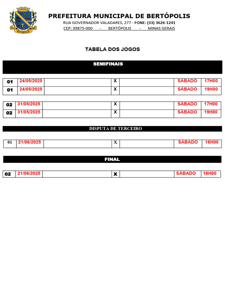 Tabela Dos Jogos | PDF