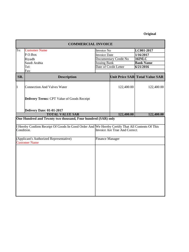 LC Commercial INVoice - Delivery Note | PDF | Receipt | Accounting