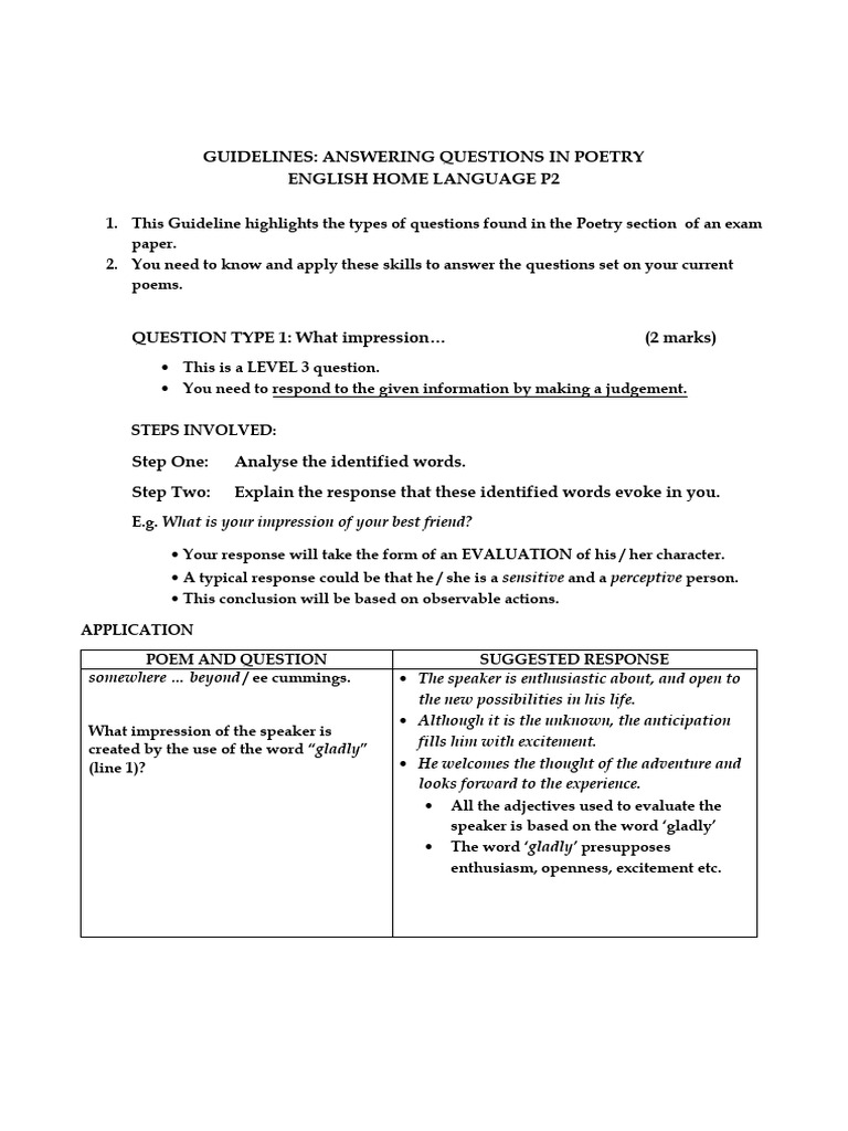Poetry Exam Question Guidelines | PDF | Poetry