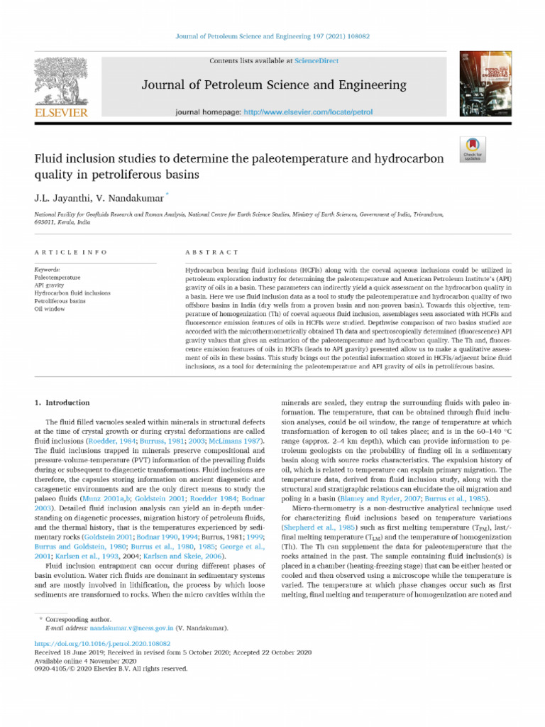Fluid Inclusion Studies To Determine The Paleotemperature and ...