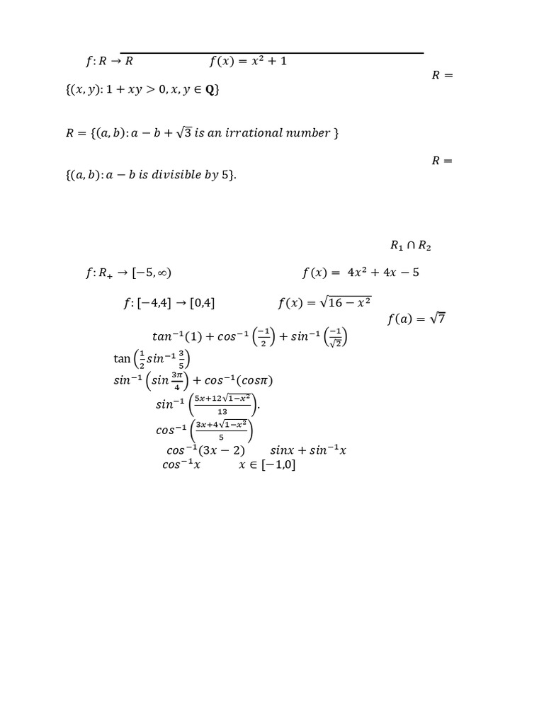 Relation and Function, Inverse Trigonometric Function Practice Sheets | PDF