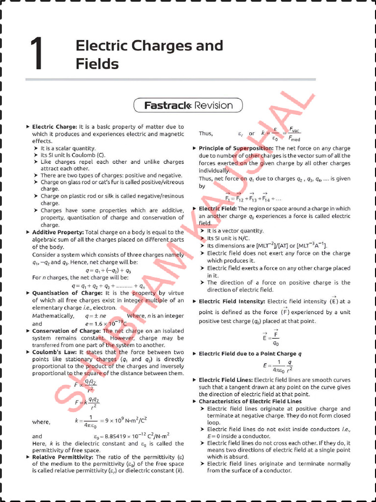 CHAPTER 1 - Electric Charges and Fields Practice Sheets | PDF