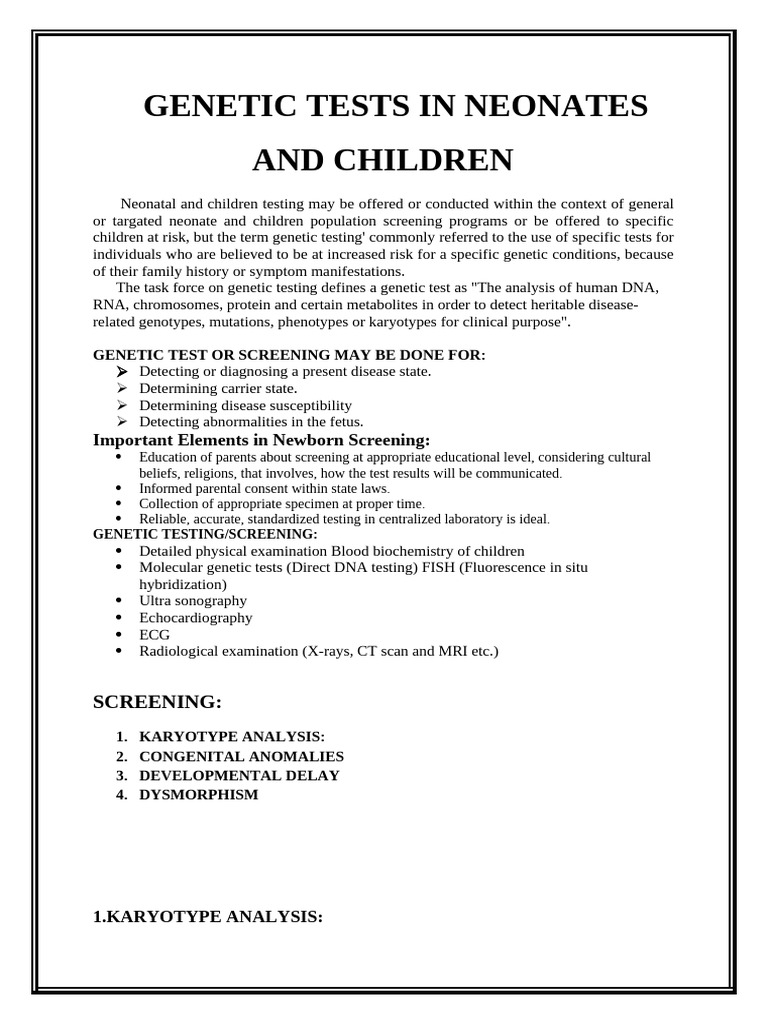 Netic Tests in Neonates | PDF | Genetic Testing | Congenital Heart Defect