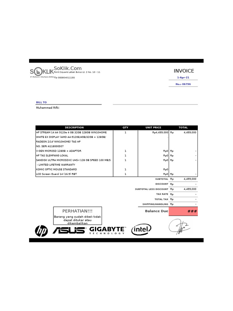 Invoice Install Ulang Laptop | PDF