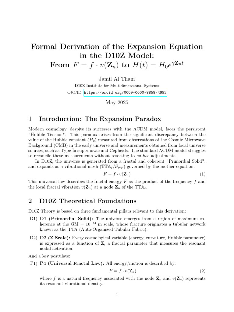 D10Z Model: Expansion Equation Derivation | PDF | Universe | Physical ...