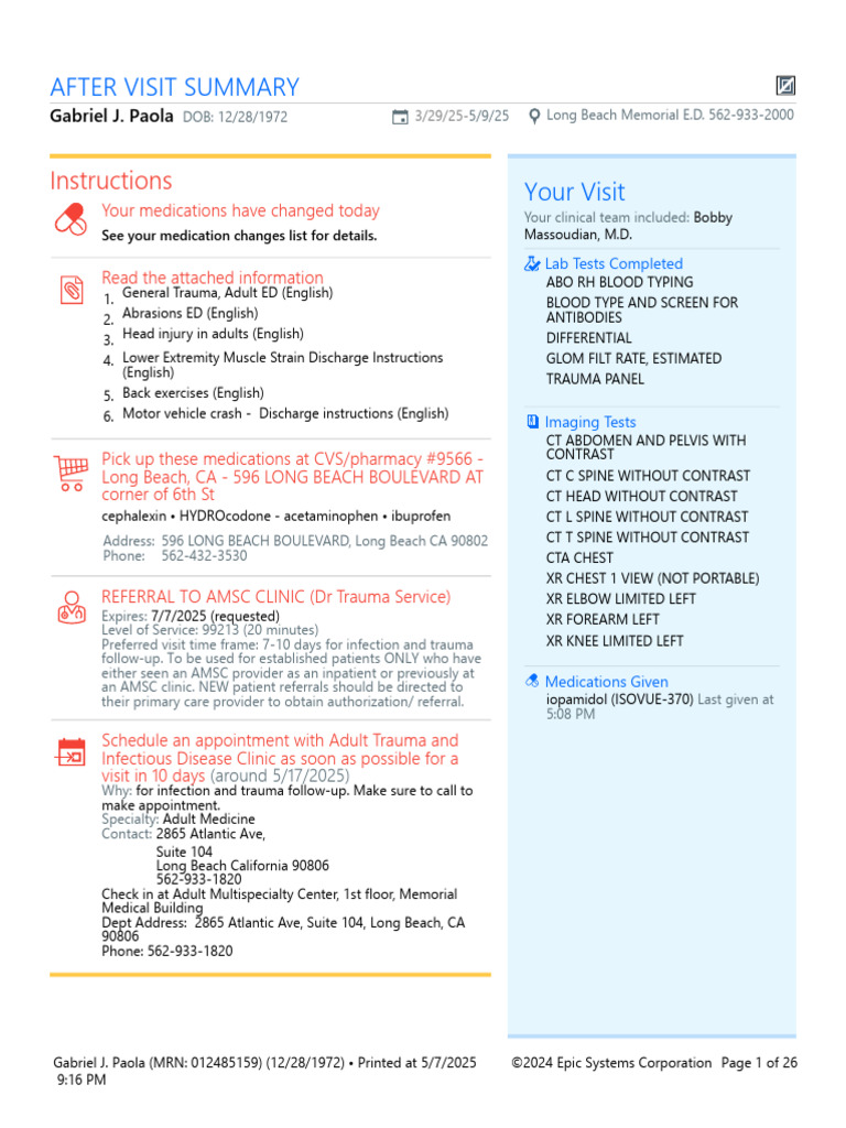 Hospital ED After-Visit Discharge Summary Mar 29, 2025 | PDF | Medical ...
