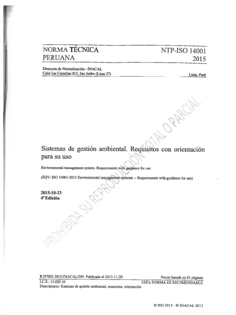 NTP Iso 14001 2015 | PDF