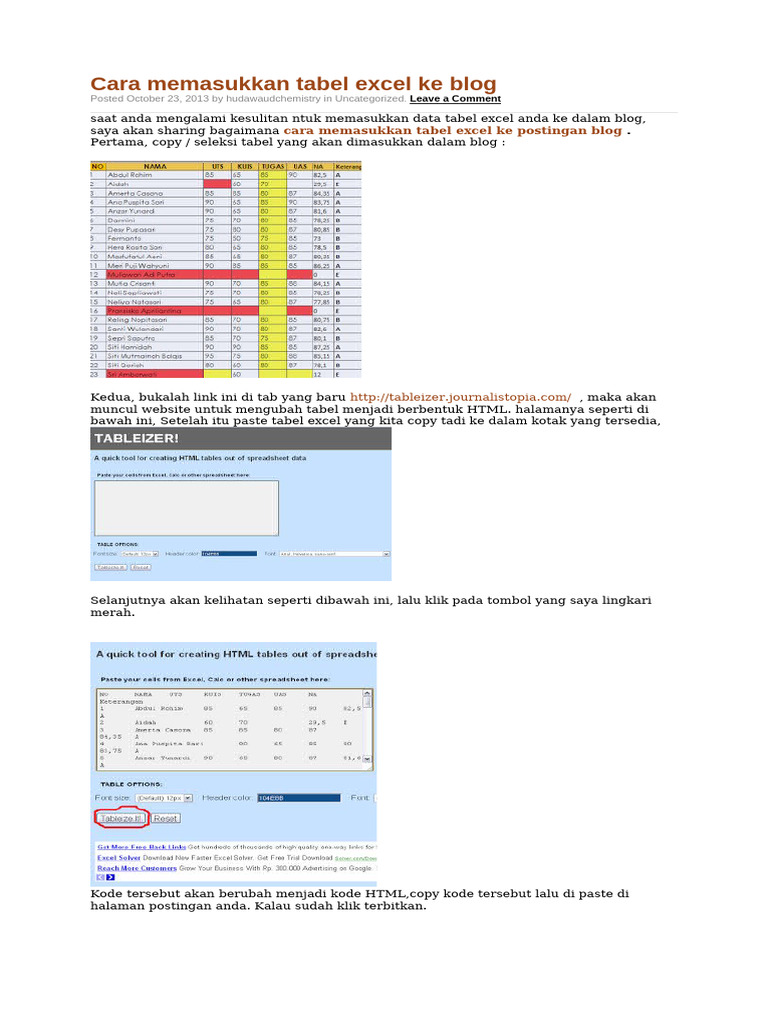 Cara Mudah Masukkan Tabel Excel ke Blog | PDF