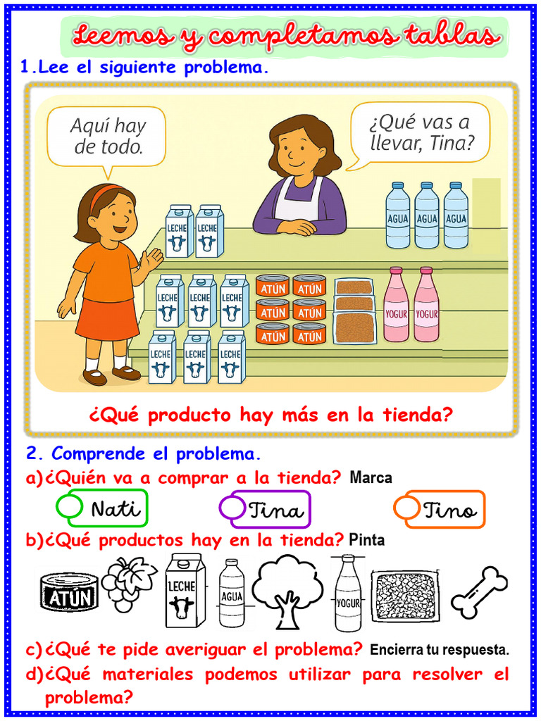 Ficha Leemos y Completamos Tablas Maestra Janet | PDF | Cocina occidental | Cocina