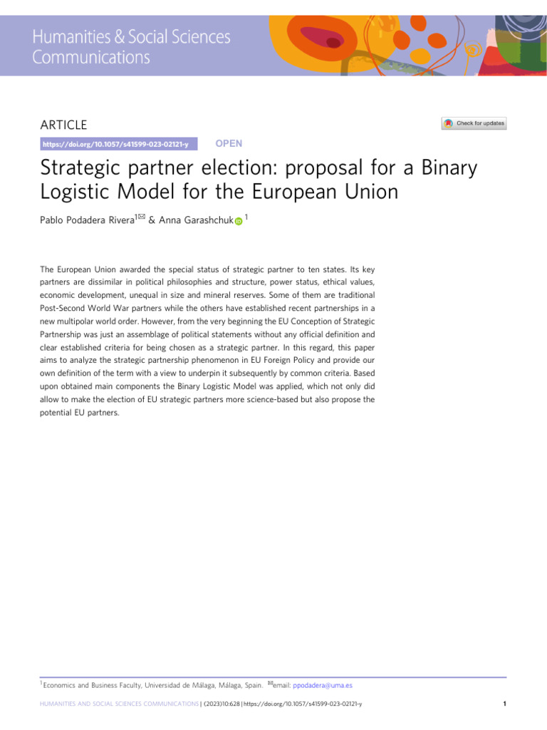 !2023 - Strategic Partner Election Proposal For A Binary Logistic Model For The European Union ...