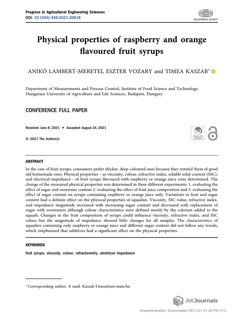 Physical Properties of Raspberry and Orange Flavou | PDF | Color ...