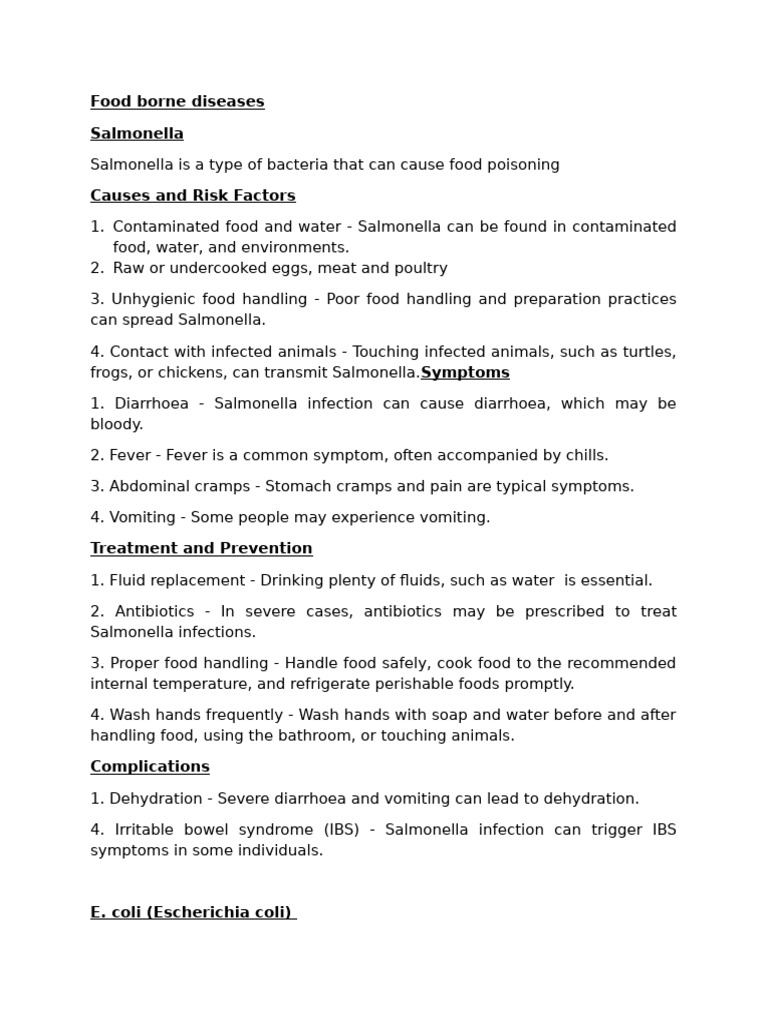Understanding Foodborne Diseases: Salmonella, E. coli, Botulism | PDF ...