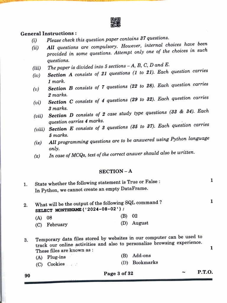 IP Board Exam Paper 2025 | PDF | Boolean Data Type | Computing