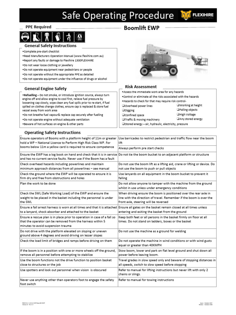 Boomlift EWP Safety Operating Procedure | PDF