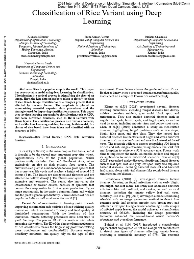 Classification of Rice Variant Using Deep Learning | PDF | Deep Learning