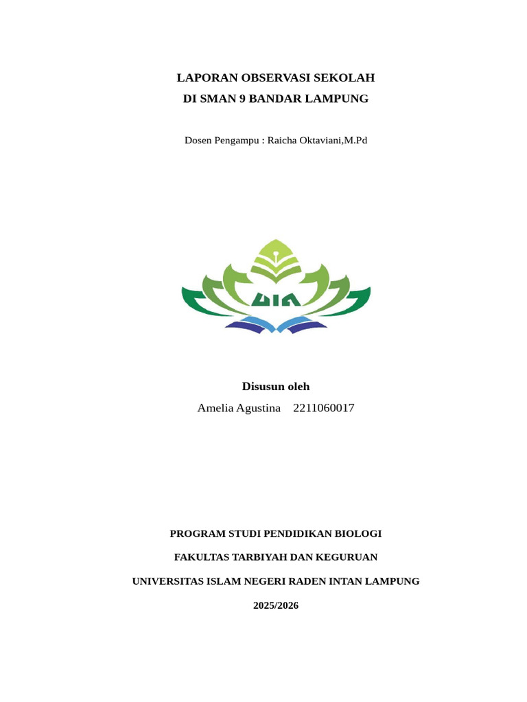 LAPORAN OBSERVASI SEKOLAH Amel 1 | PDF
