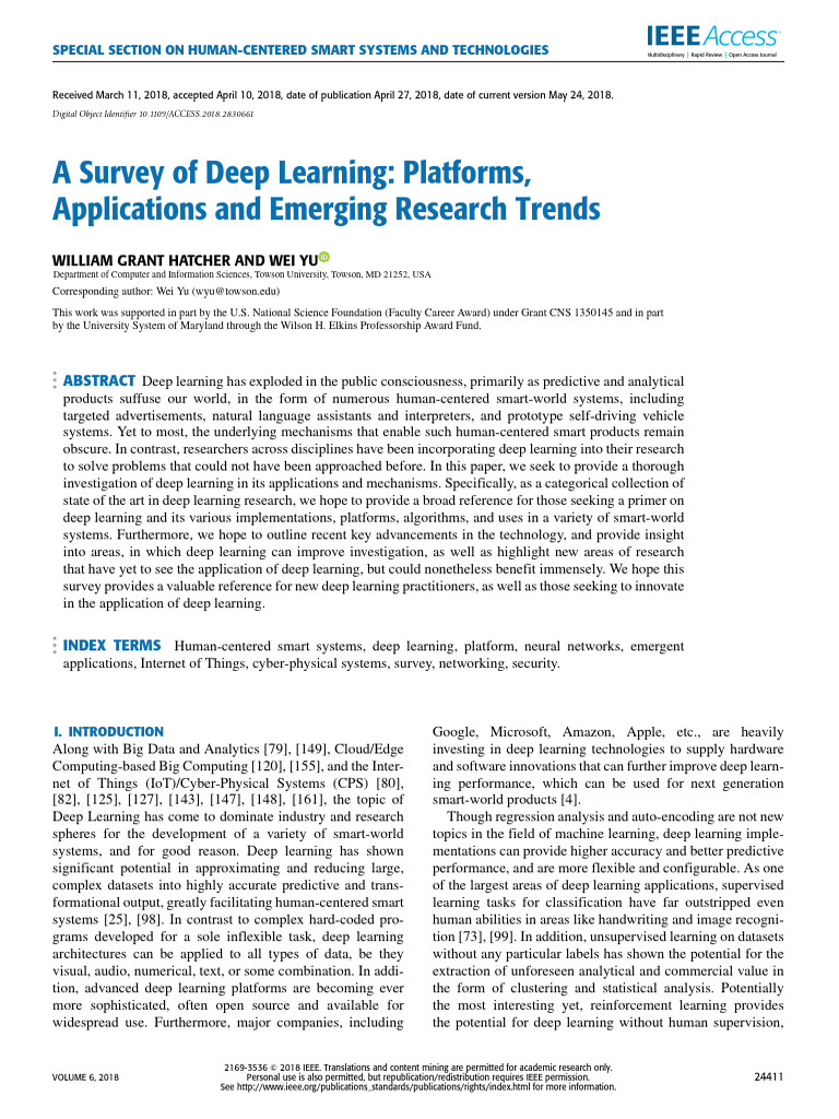 A Survey of Deep Learning Platforms Applications and Emerging Research Trends | PDF | Deep ...