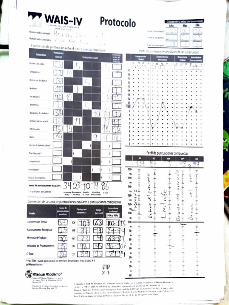 Protocolo WAIS-IV: Evaluación y Puntuaciones | PDF | Matemáticas