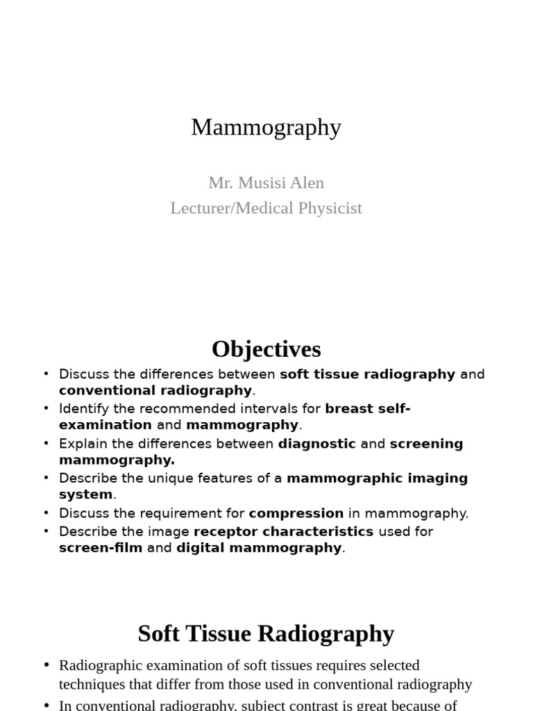 10 Lecture 10 Mammography DMR | PDF | Mammography | X Ray