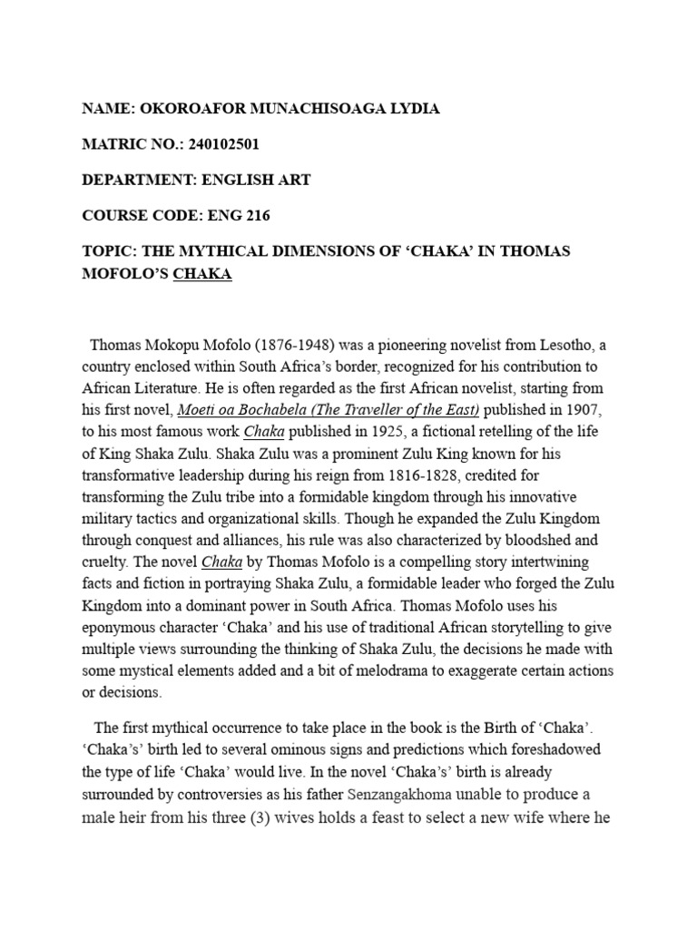 Analysis of Chaka as a mythical character | PDF