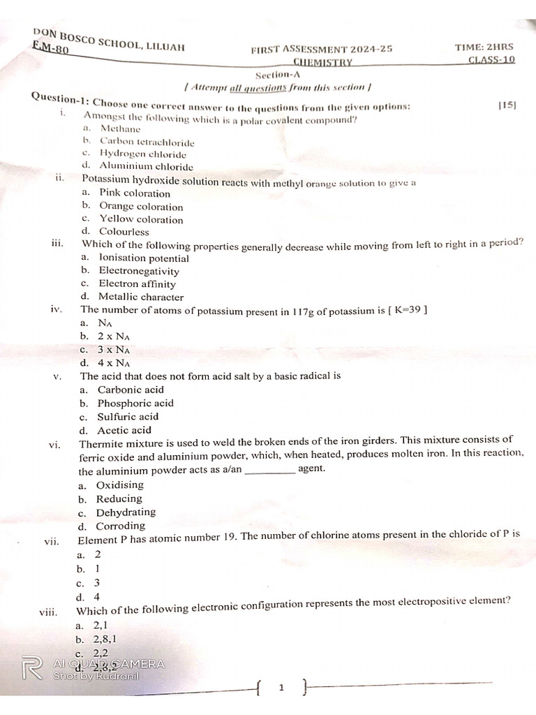 Icse Sample Chemistry Paper | PDF