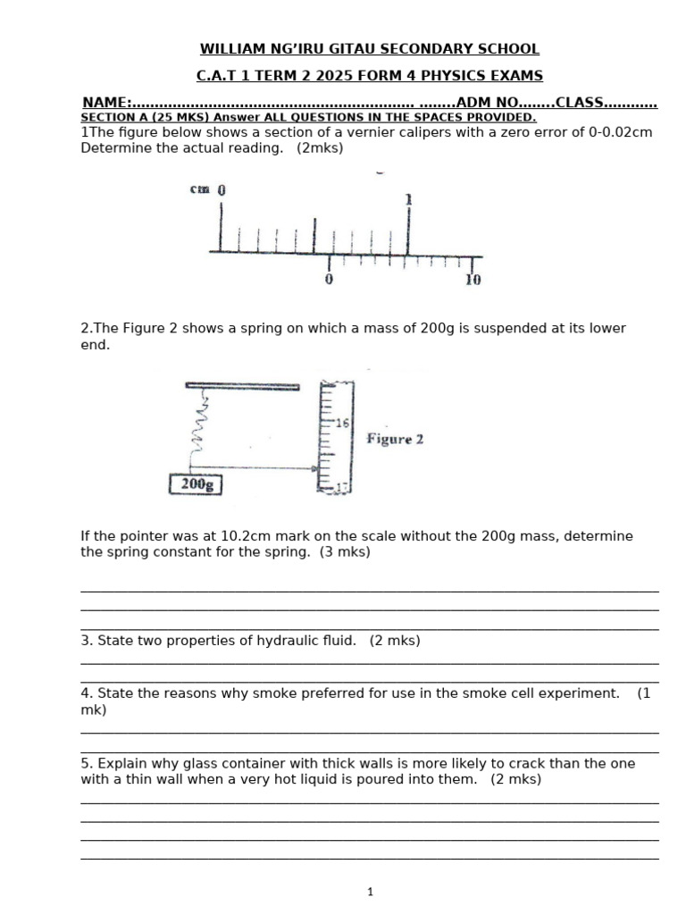 C.A.T. 1 Term 2 2025 f4 Phy | PDF | Refraction | Capacitor