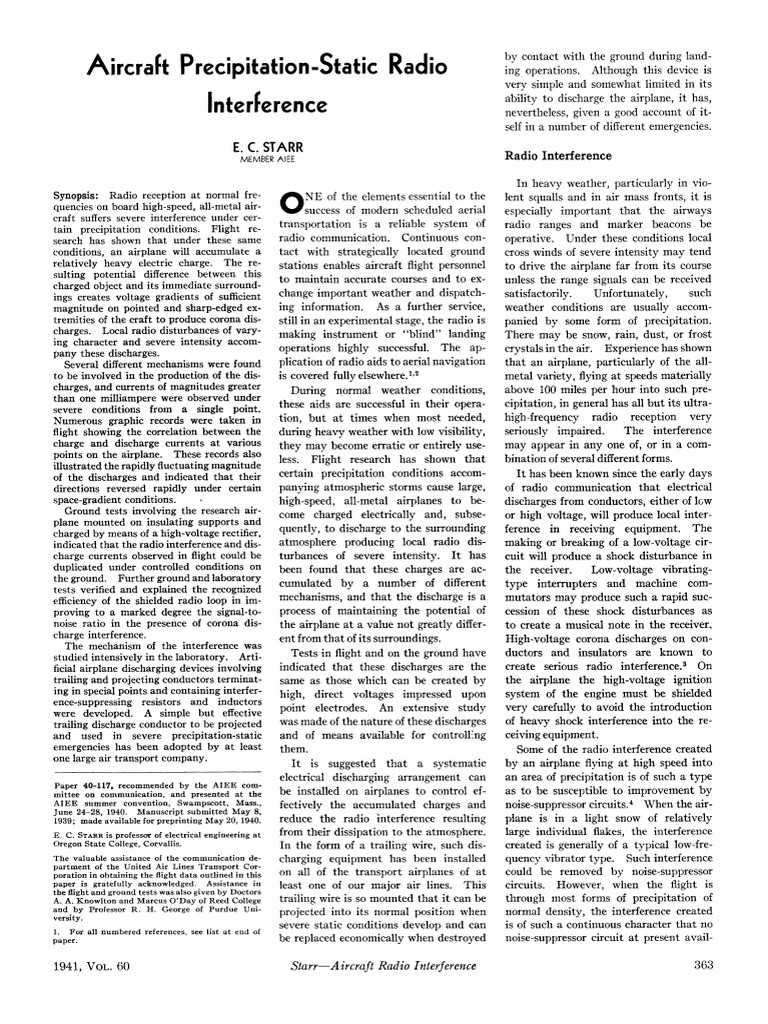 Aircraft Precipitation-Static Radio Interference | PDF | High Voltage ...