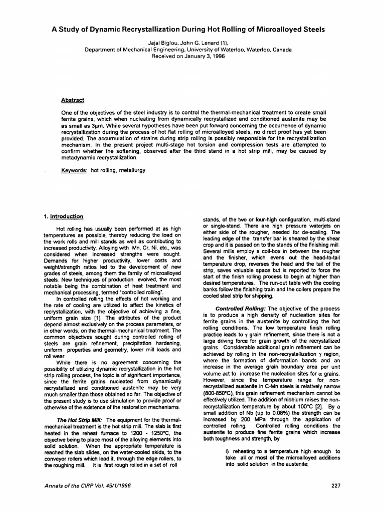 A Study of Dynamic Recrystallization During Hot Rolling of Microalloyed Steels | PDF ...