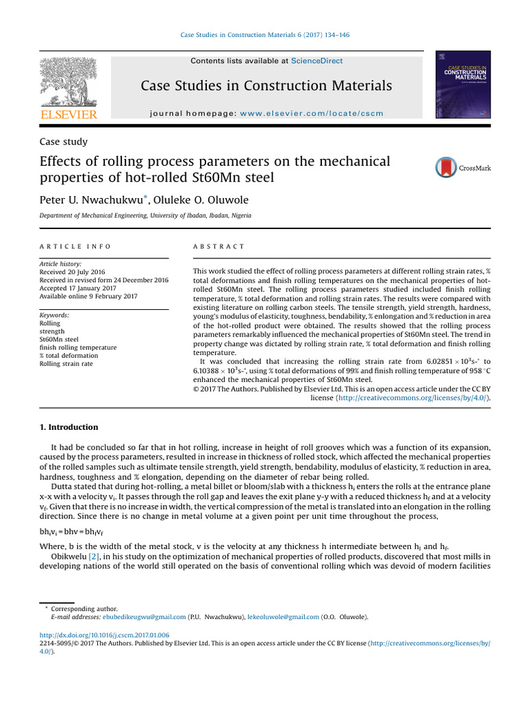 Effects of Rolling Process Parameters On The Mechanical Properties of Hot-Rolled St60Mn Steel ...