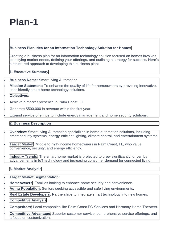 Smart Home IT Business Plan Overview | PDF | Marketing | Market ...