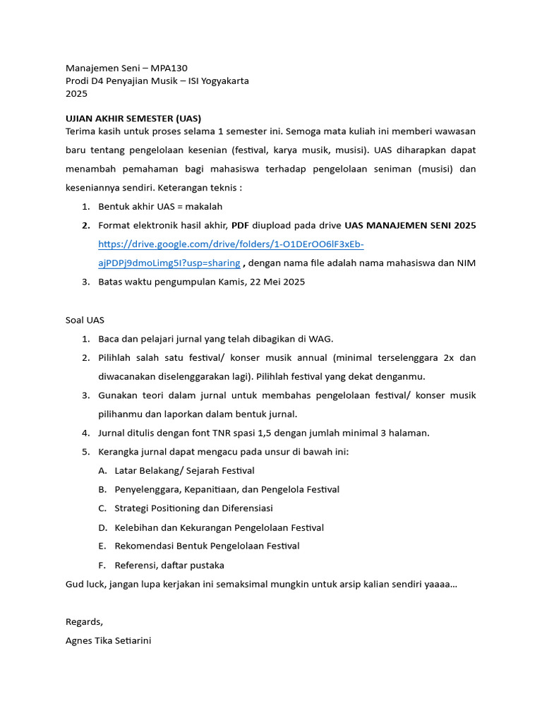 UAS Manajemen Seni 2025 | PDF
