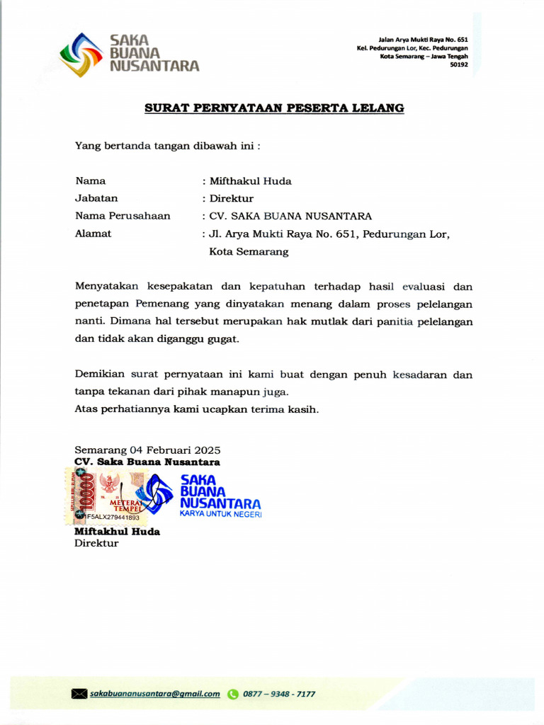 Surat Pernyataan Lelang | PDF