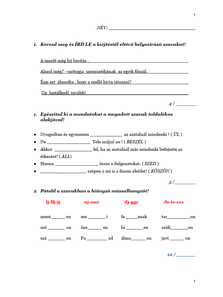 Nyelvtan Felmérő | PDF