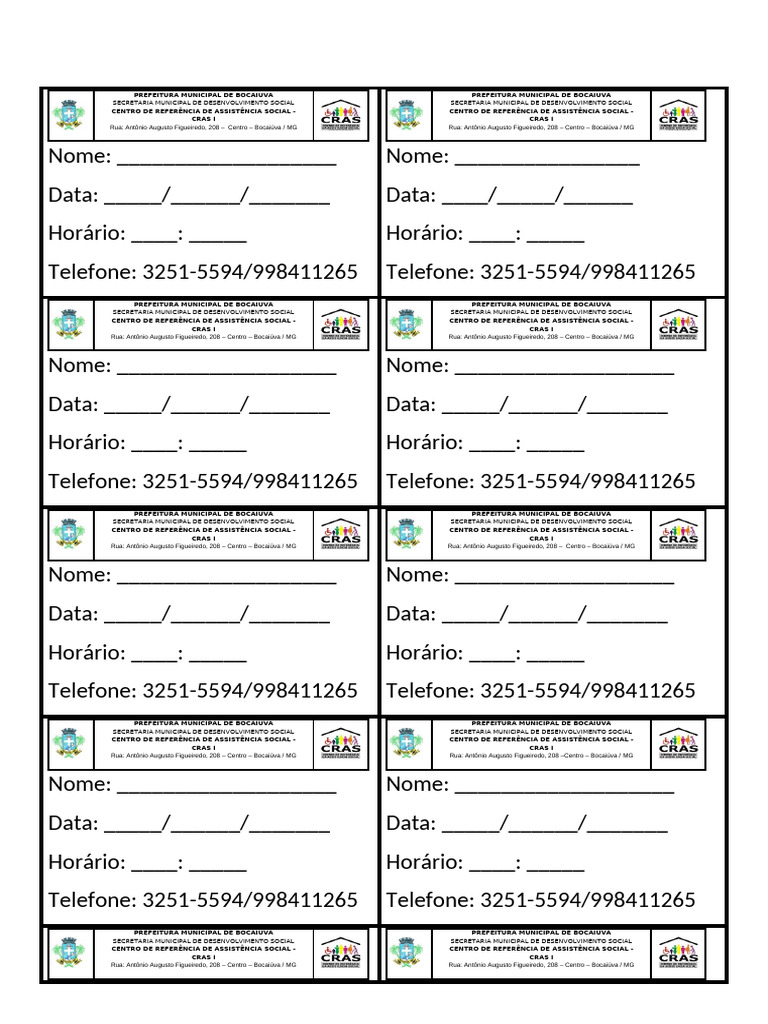 Tabela de Agendamento Horarios | PDF