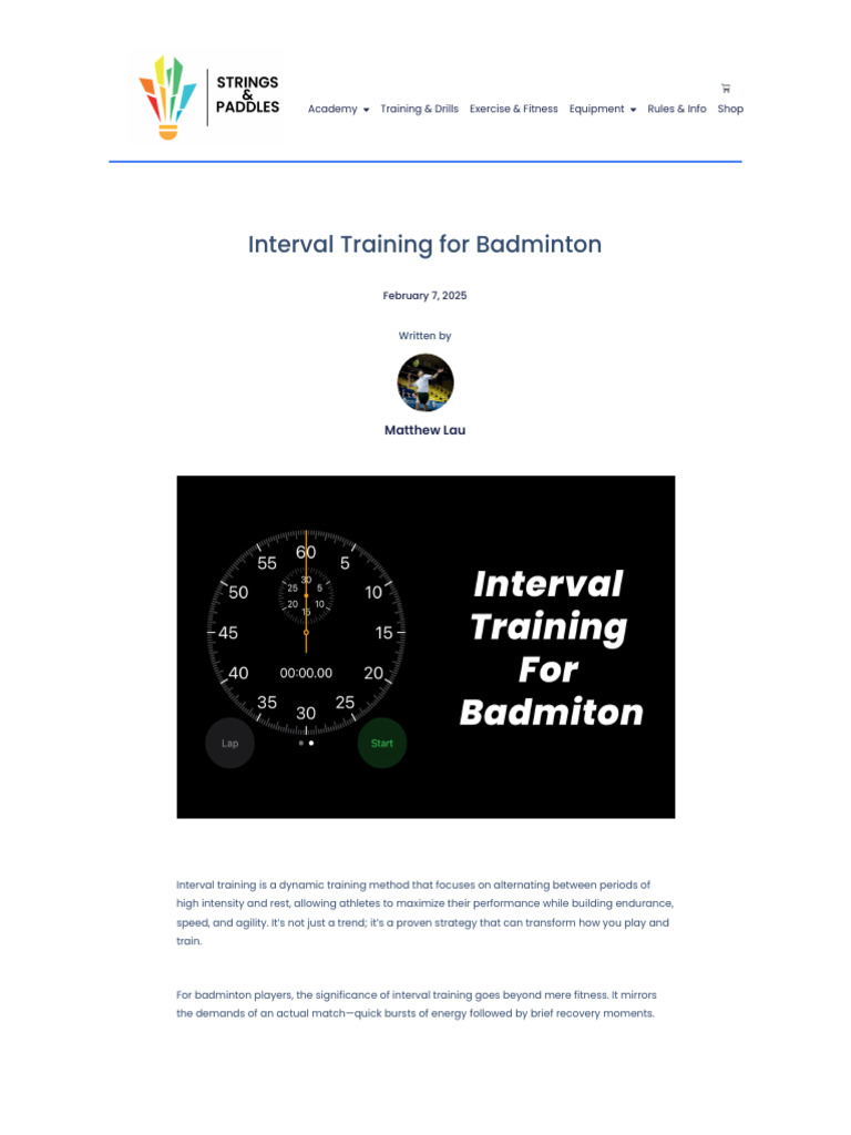 Interval Training Benefits for Badminton | PDF | High Intensity ...