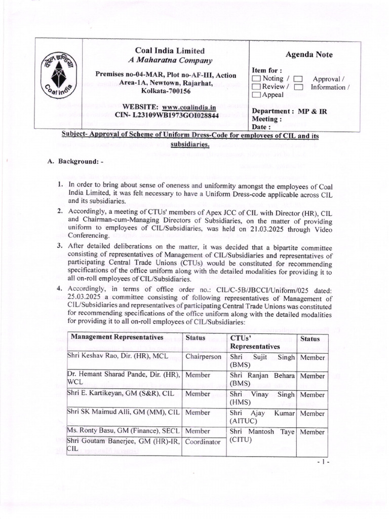 Approval of Dress Code For CIL Scheme 2025 | PDF | Clothing