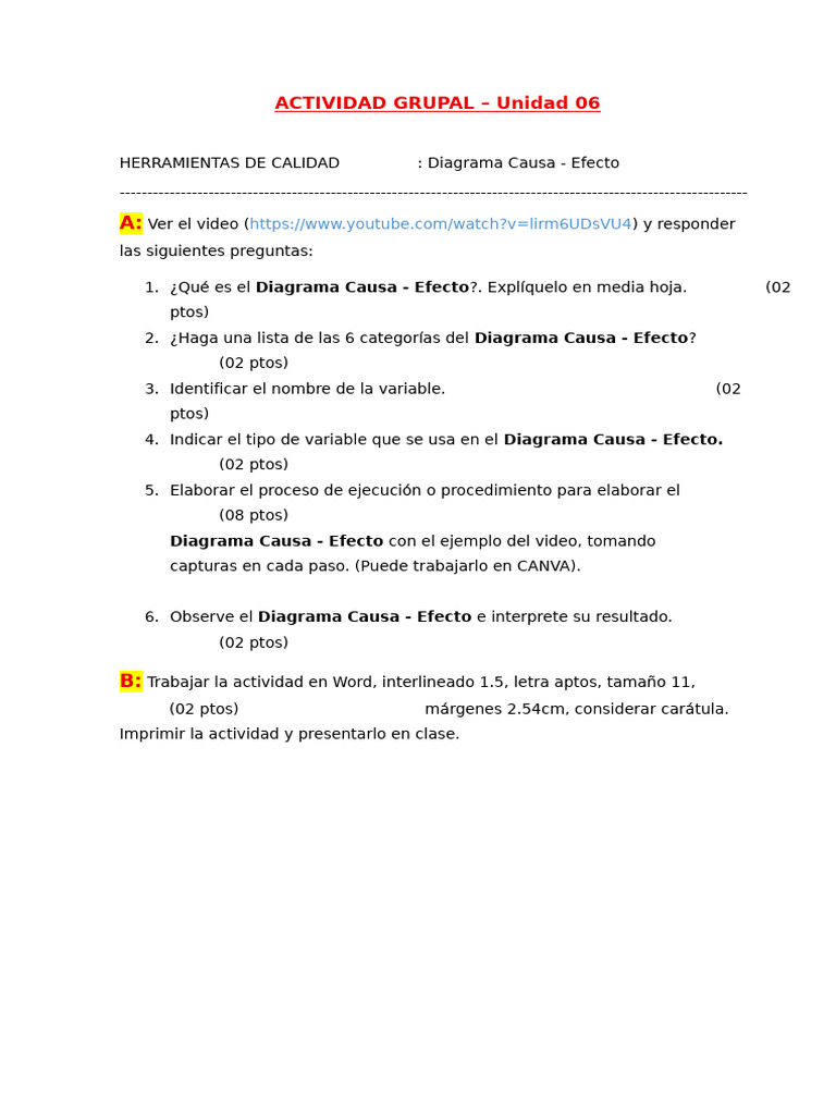 Diagrama Causa-Efecto: Actividad Grupal | PDF