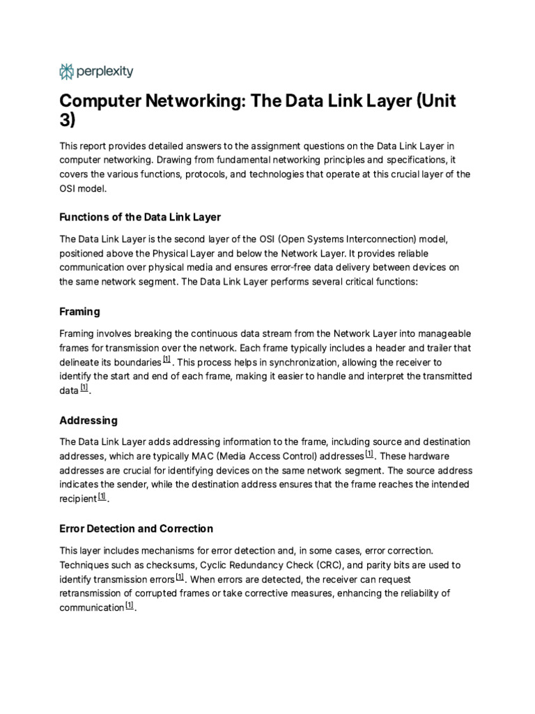 Computer Networking_ the Data Link Layer (Unit 3) | PDF | Error Detection And Correction ...
