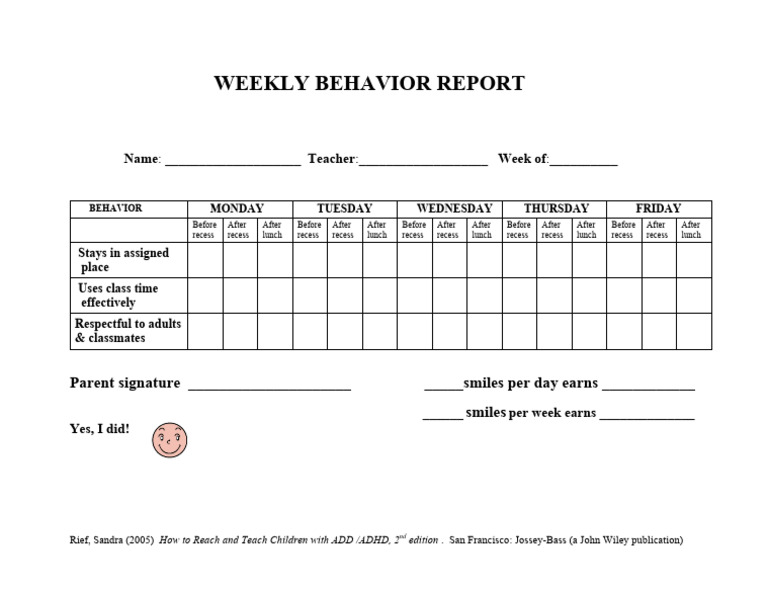 Behaviour Report Template | PDF