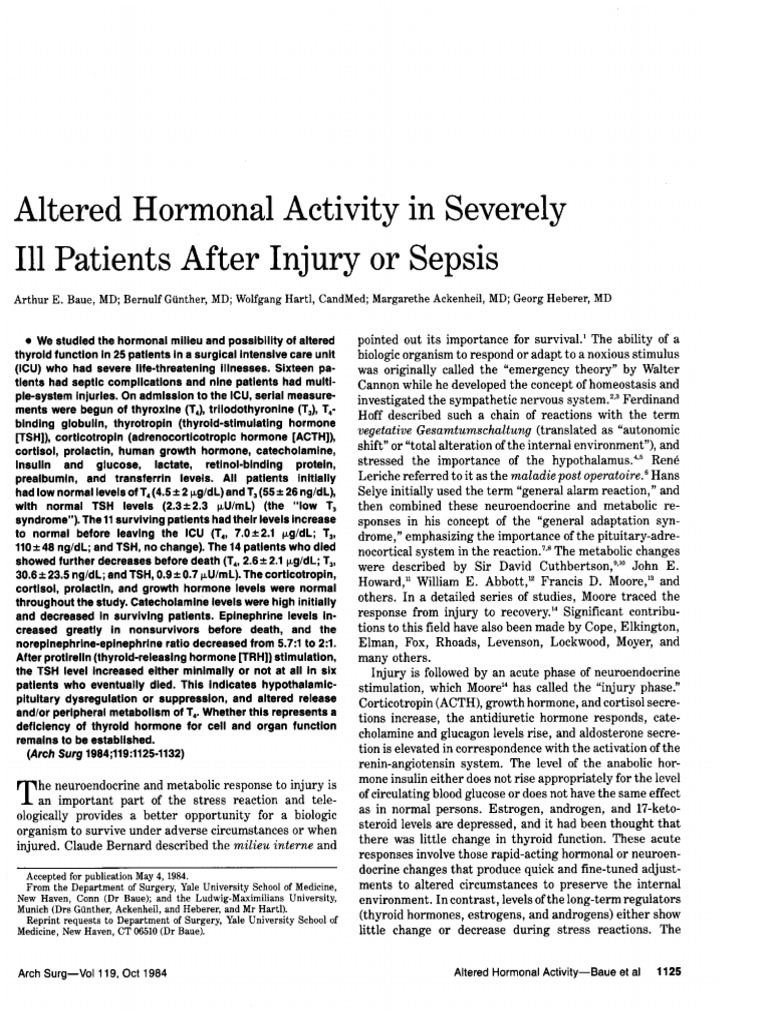 Altered Hormone Activity in Injury or Sepsis Patient | PDF | Thyroid ...