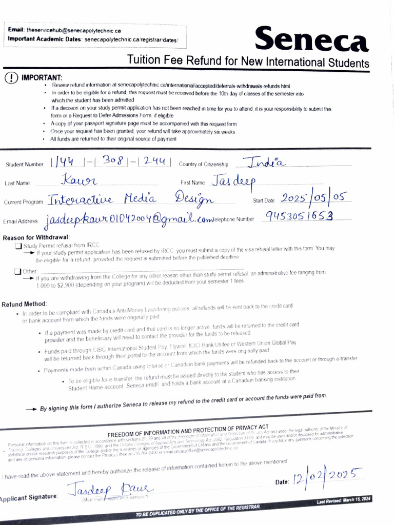 Tuition Refund Process for International Students | PDF