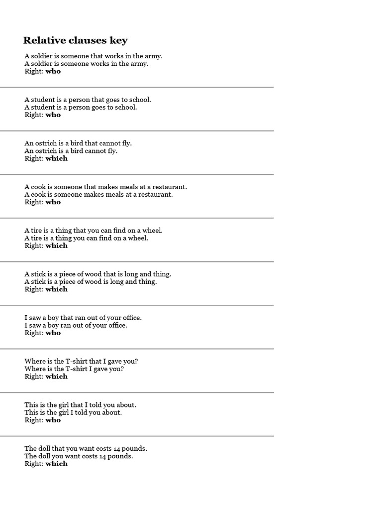 Relative Clauses Key | PDF