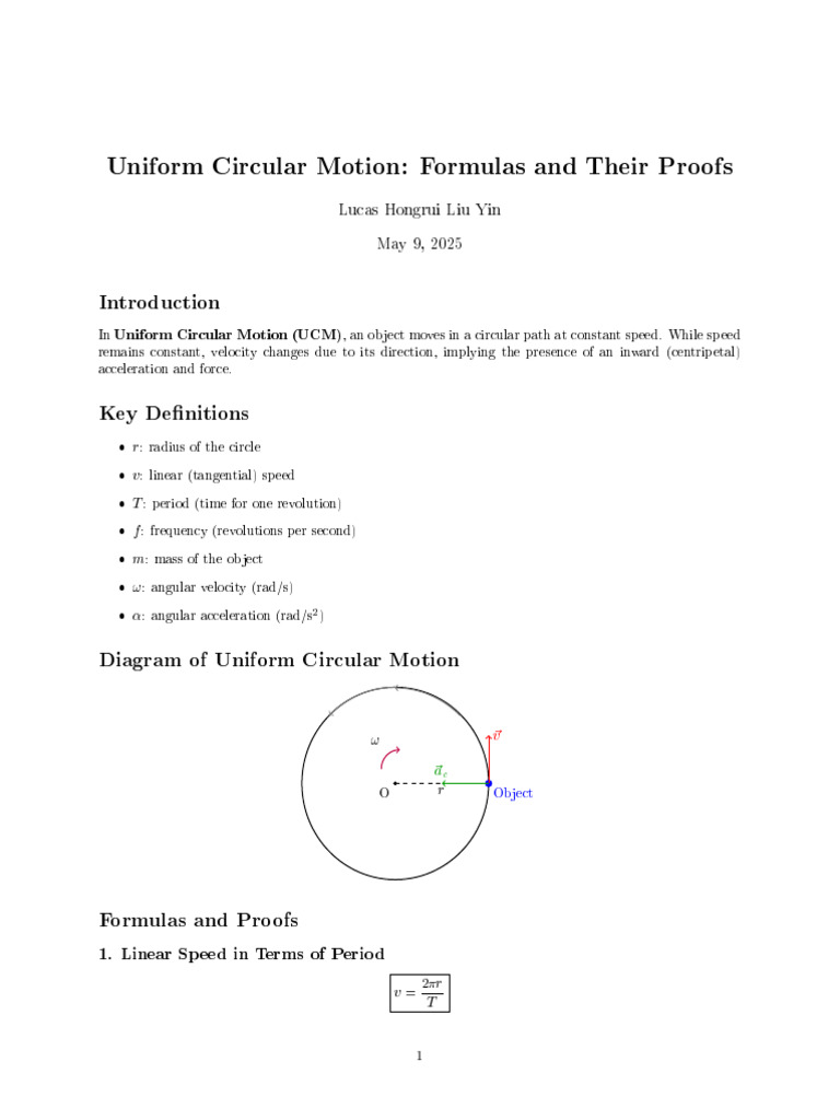 Uniform Circular Motion Formulas Explained | PDF | Acceleration | Spacetime