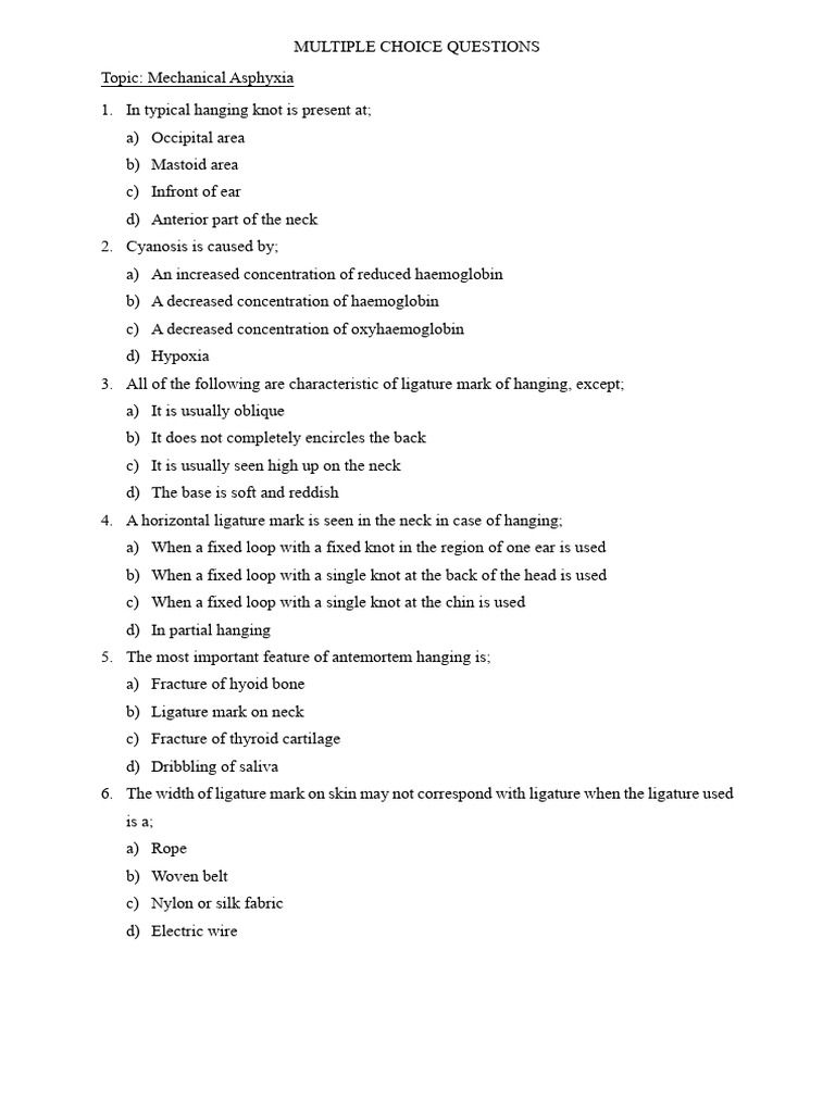 MCQ - Mechanical Asphyxia-3 | PDF