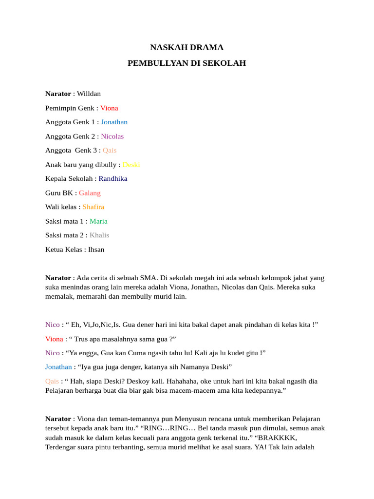 NASKAH DRAMA INDO BULLY | PDF