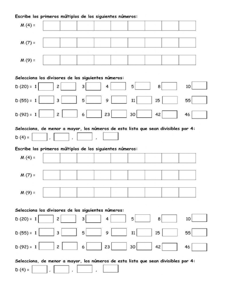 Ficha 2. Múltiplos y Divisores | PDF