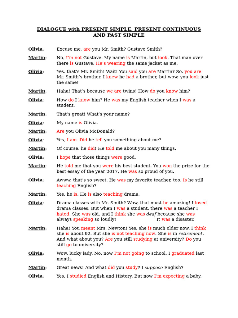 DIALOGUE With PRESENT SIMPLE - Key | PDF