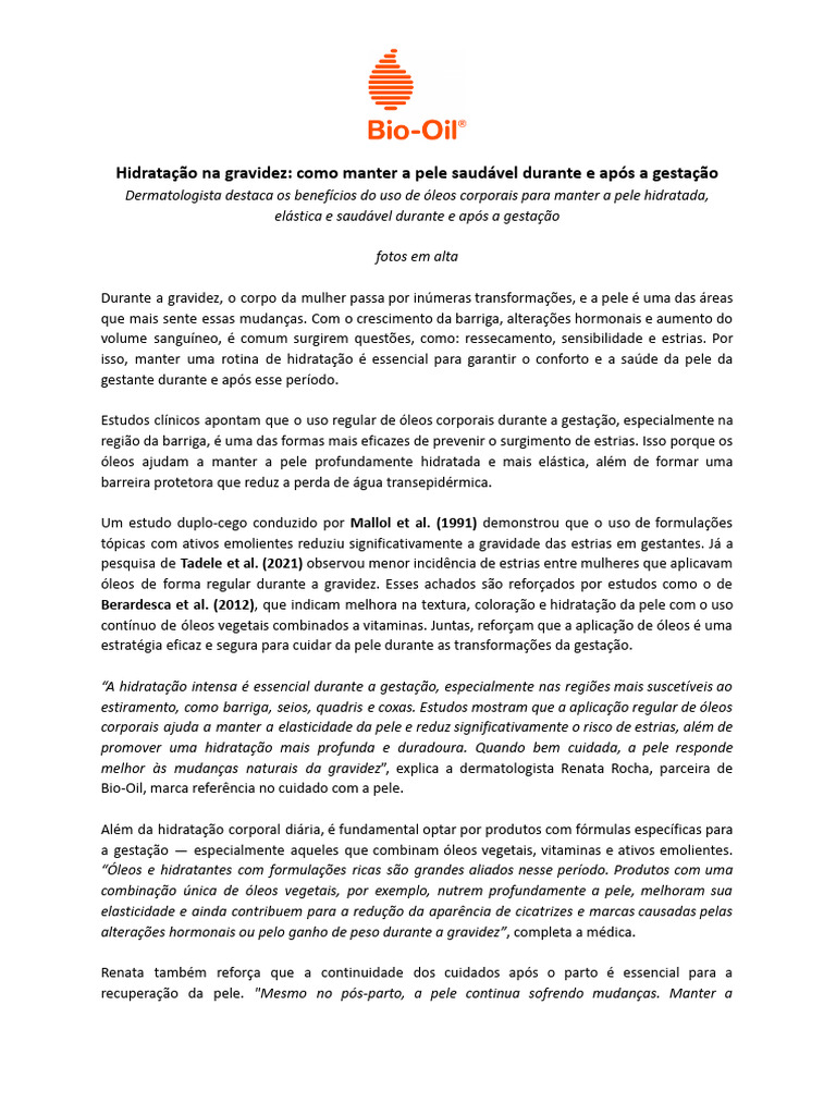Bio Oil - Hidratação Na Gravidez | PDF | Gravidez | Pele