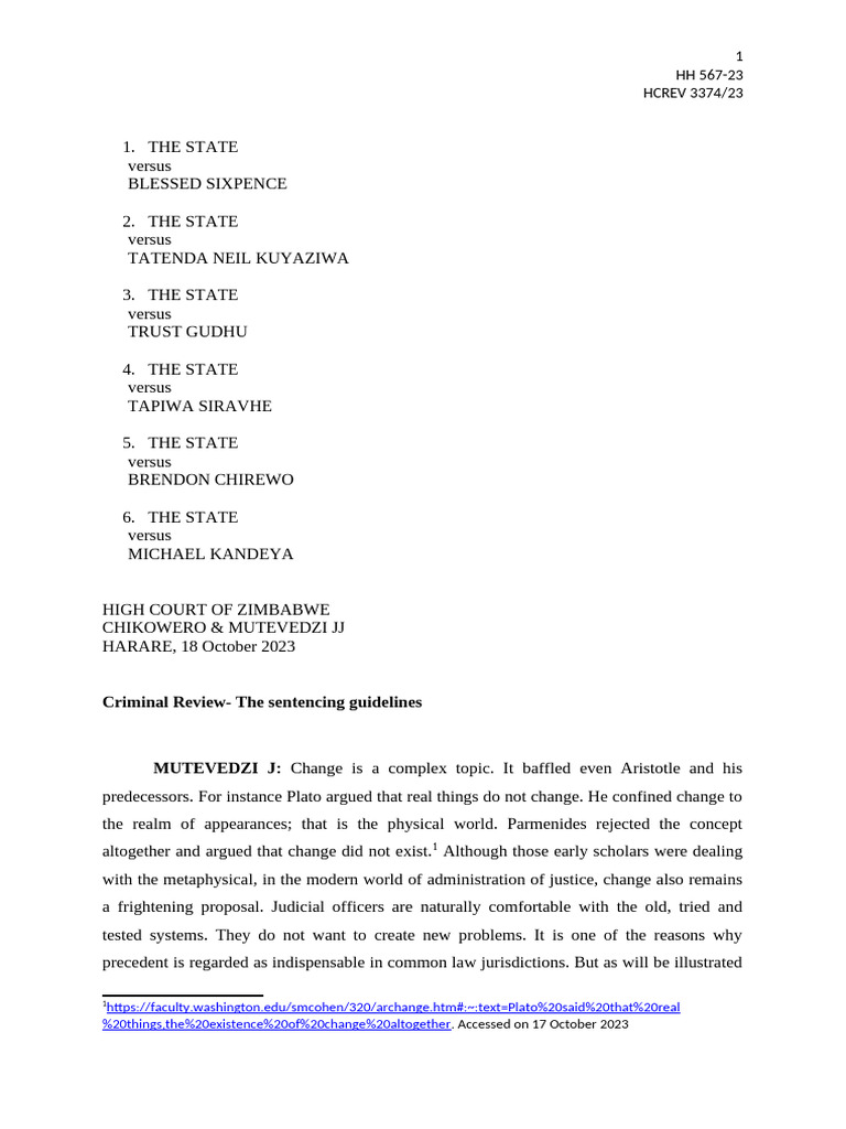 Judgment on Sentencing Guidelines by Munamato J | PDF | Crimes | Crime ...